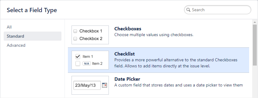 Adding a Checklist custom field