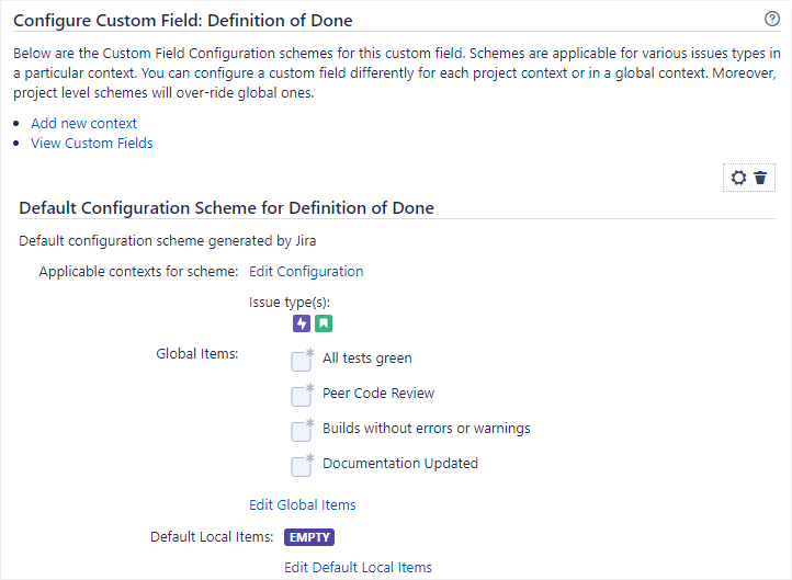 Configuring the Checklist custom field
