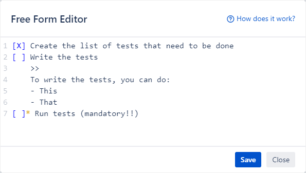 Building a checklist in a single document using Markdown syntax