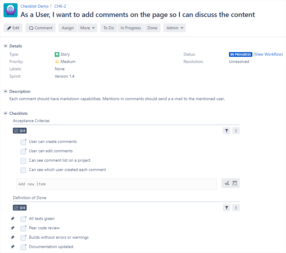 Creating multiple checklists to display in each issue