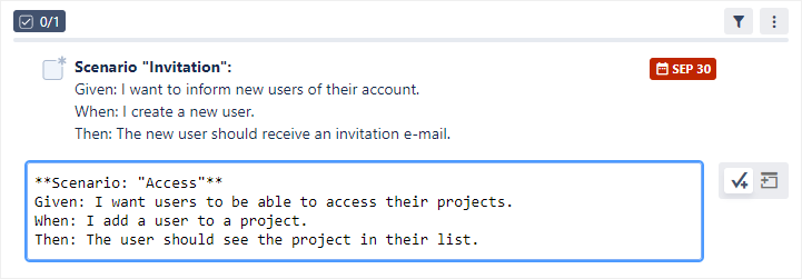 Writing a Gherkin scenario using multiline items