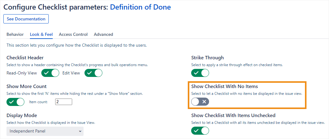 Hiding a checklist until a specific workflow step