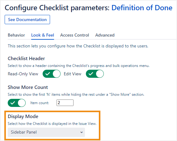 Displaying a checklist in the sidebar
