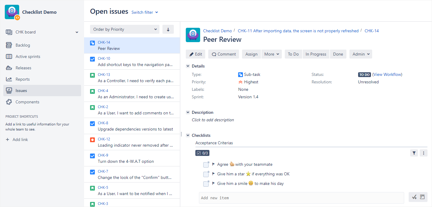 Editing checklists in Jira issues